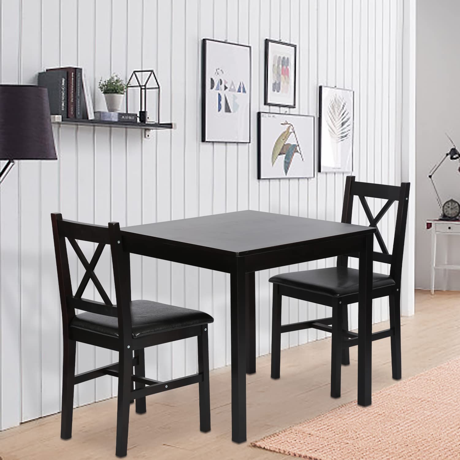 Dkelincs Dining Table Set for Small Space, 3 Peices Wood Kitchen Dinette Table with 2 Chairs, Modern Counter Height Dining Room Table for Kitchen,Dining Room, Restaurant, Dark Brown
