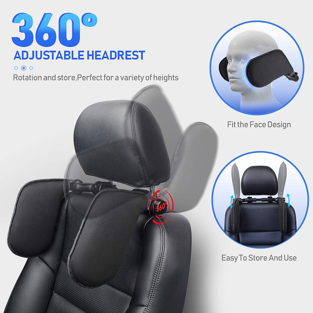 EASY EAGLE Car Seat Lateral Headrest, Mesh Fabric Head Support Pillow with Telescopic Bar and Slidable Clips, for Children and Adults, Black