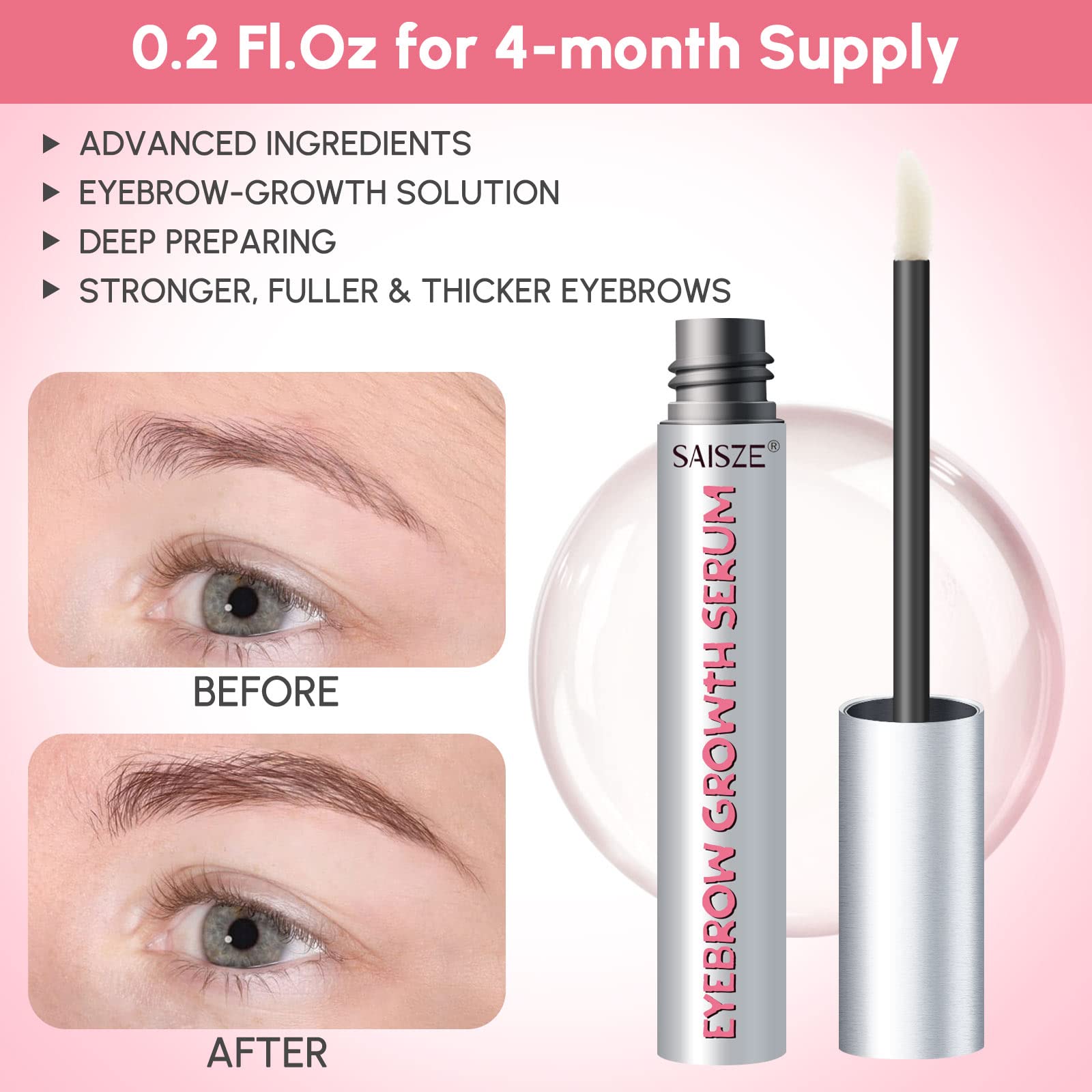 SAISZE Eyebrow Growth Serum, Eyebrow Serum for Thicker Brows, Boost Fast Longer, Fuller and Healthier Growth, Natural Eyebrow Enhancing Serum, Advanced Formula with Biotin, 6ml/0.2Fl.Oz