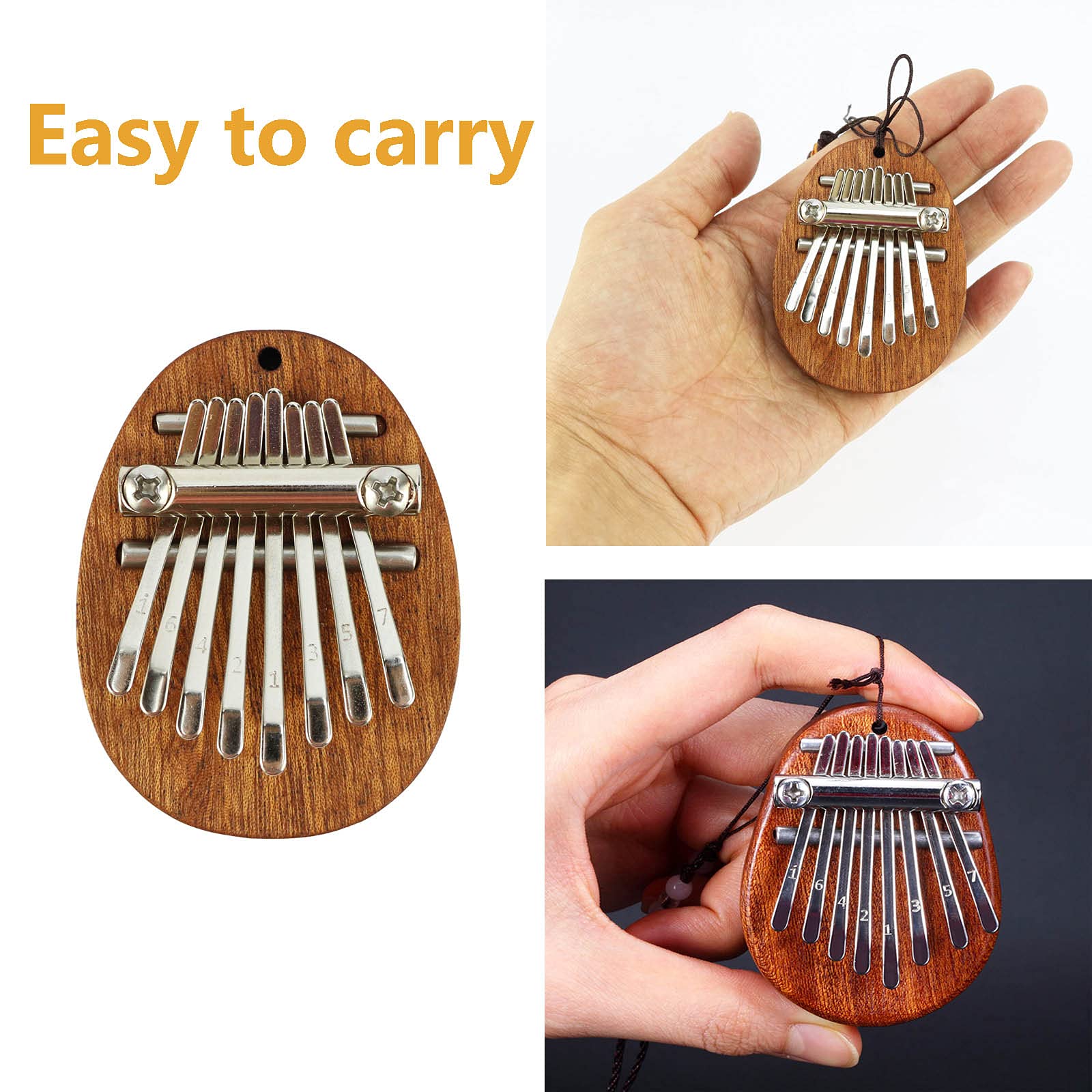Exotic Nepal Kalimba 8 Keys Thumb Piano with lanyard Portable Mini Piano Musical instruments Good Valentine Gift Finger Piano Gift, 202109, brown