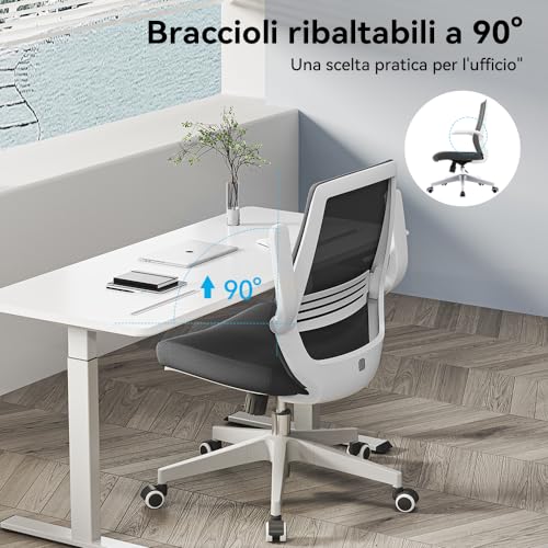 SIHOO Ergonomic Office Chair, Swivel Desk Chair Height Adjustable Mesh Back Computer Chair with Lumbar Support, 90° Flip-up Armrest (Black)