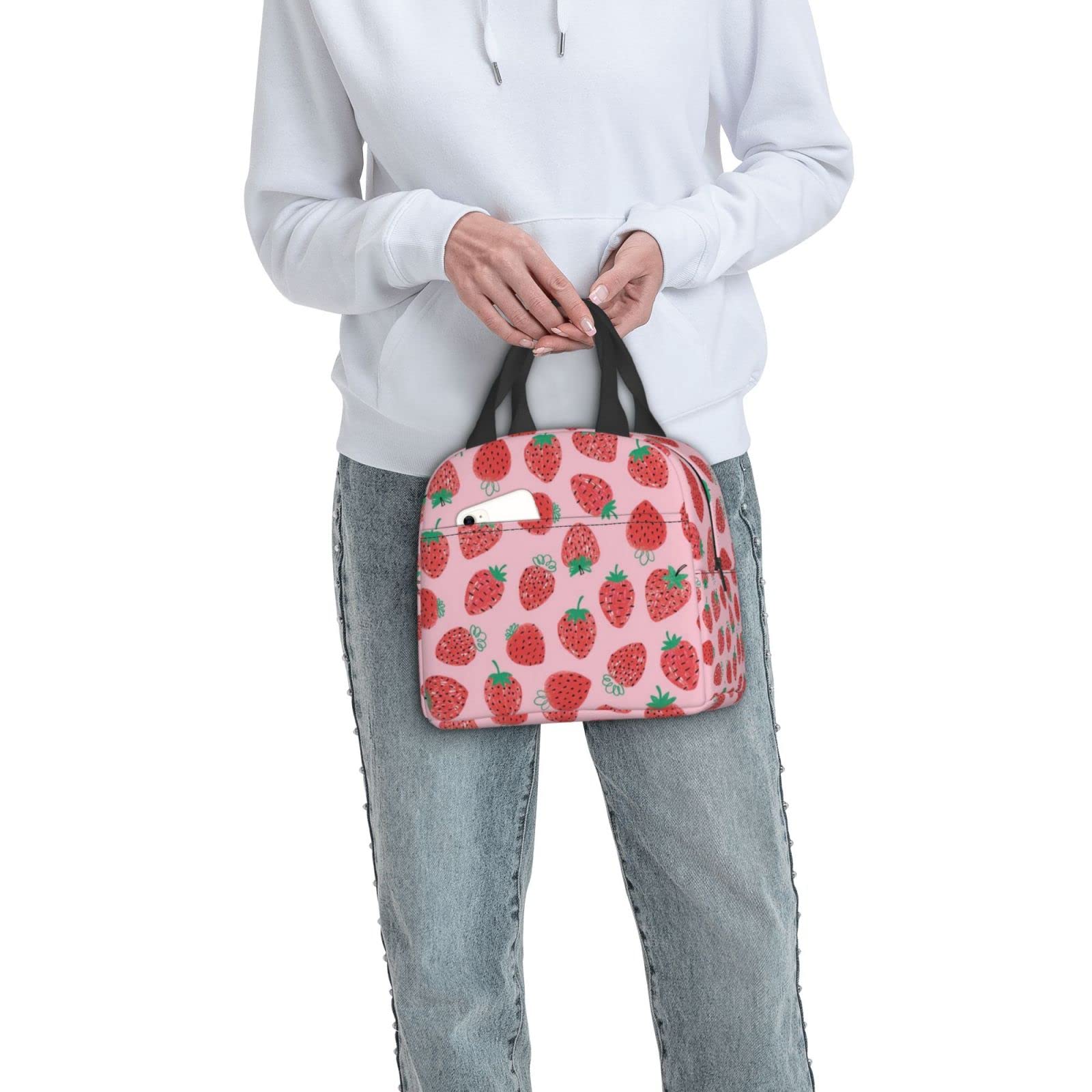 Giwawa Cute Strawberry Lunch Bag Insulated Lunch Box Kids Reusable Refrigerated Insulated Tote Bag Multifunctional School Work Lunch Container Home School Office Outdoor Use Bag