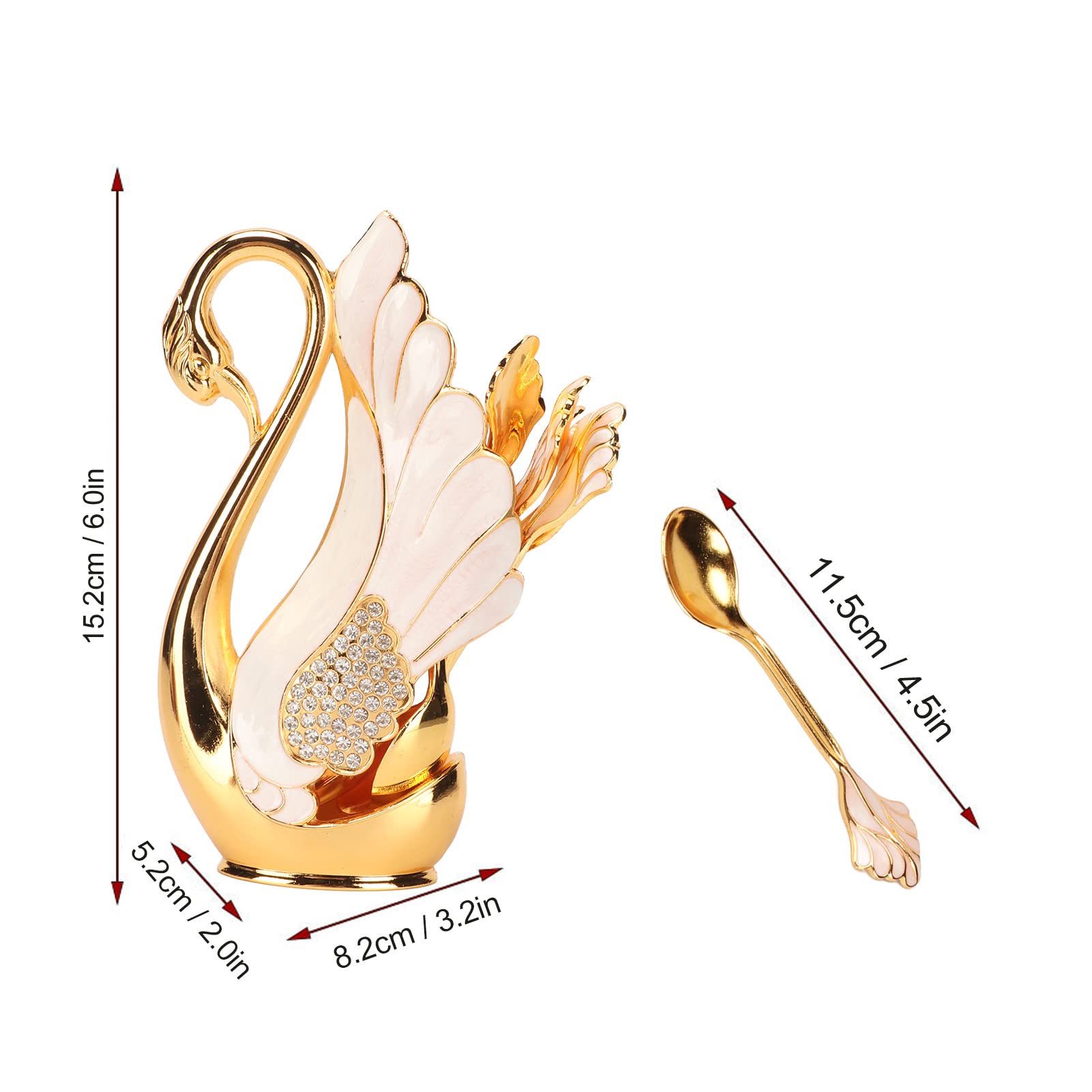 GLOGLOW Swan Base Holder, Innovative Gold Smoother Edges Swan Base Holder Coffee Dinnerware Set with Forks Spoons for Bistros Bars Amily (Golden White Spoons)