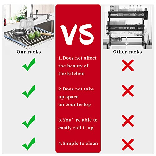 HCXMDY Roll Up Dish Drying Rack Over The Sink Kitchen,Stainless Steel Drying Rack for Farmhouse Sink,Rv Sink Cover Kitchen Sink Accessories,Telescopic Sink Rack(L:20" - 11",W:13")