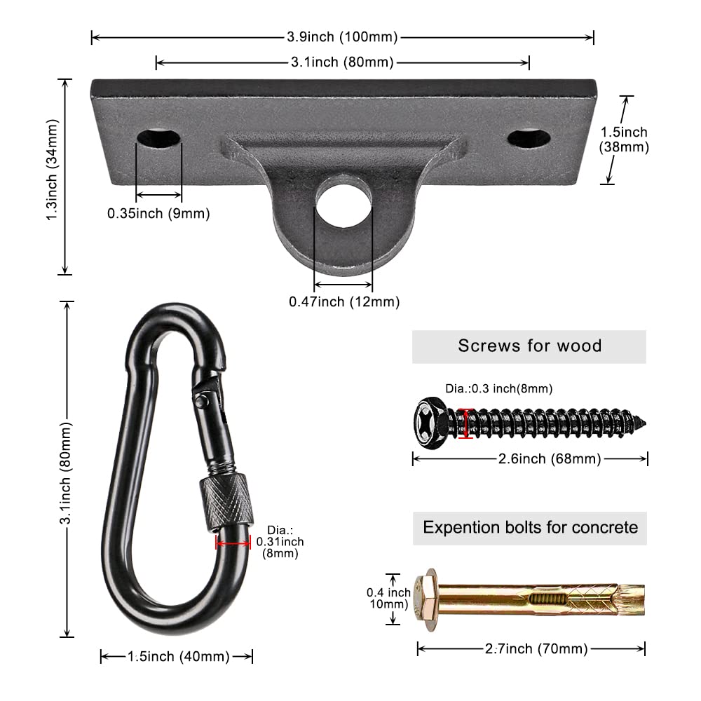 Dolibest Heavy Bag Hangers Brackets, Punching Bag Hangers, Heavy Bag Ceiling Mount with Carabiner for Body Weight Strength Training Systems, Aerial Yoga Swing & Hammock, Resistance Band
