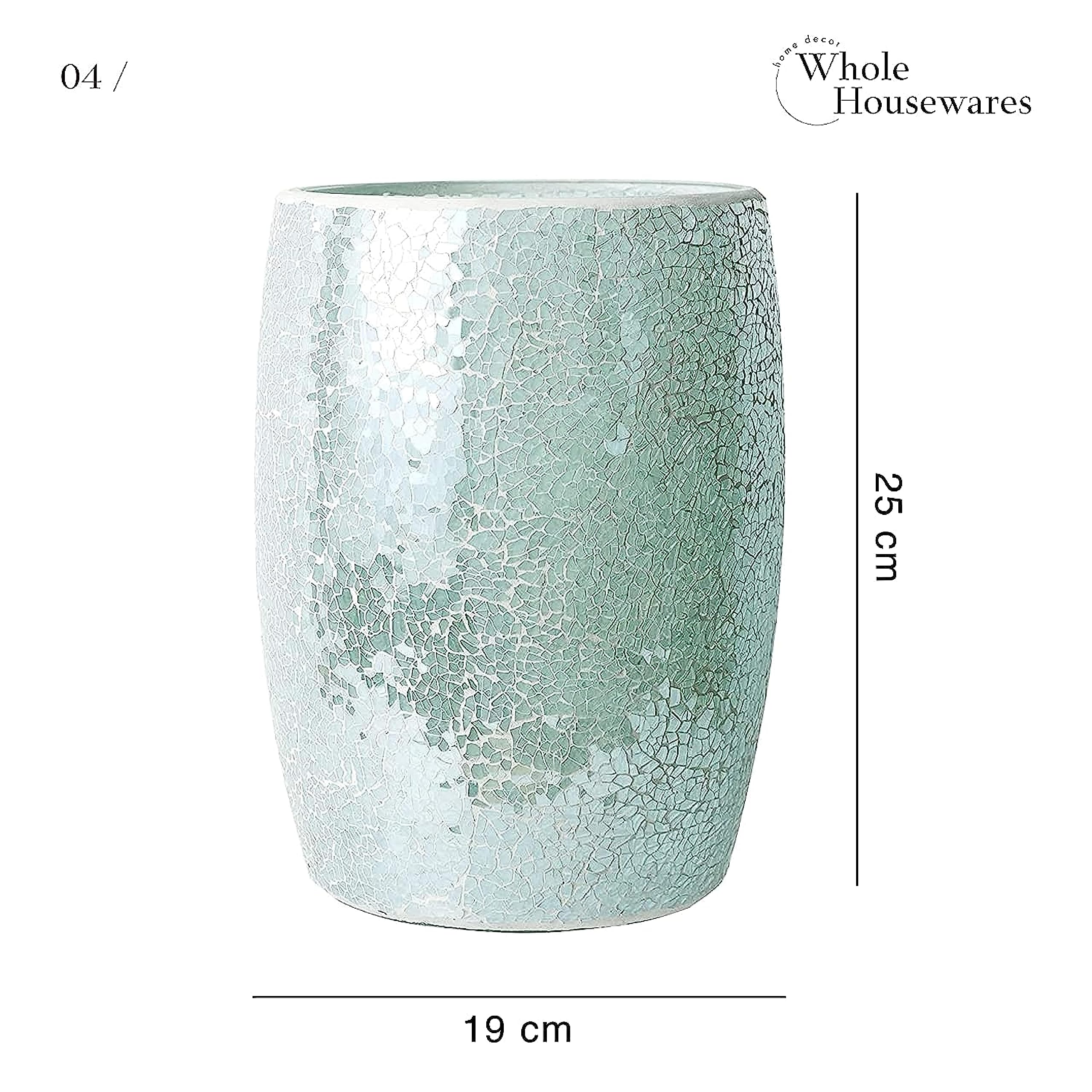 WHOLE HOUSEWARES Mosaic Wastebasket - Glass Decoration Bathroom Trash Can - Shiny Finish Bathroom Accessory - 7.5" x 10" - Turquoise