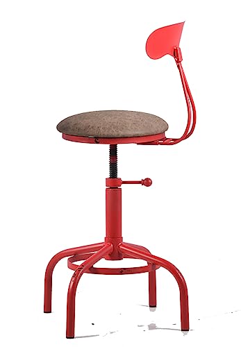 Topower 3-Piece Pub Bar Set Industrial Round Bar Table and Adjustable Height PU Seat Stools with Backrest for 2 Match Bar Height and Counter Barstool Antique Red 1 Table + 2 Chairs