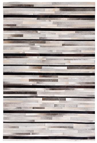 SAFAVIEH Studio Leather Collection 5' x 8' Ivory / Black STL816A Handmade Mid-Century Modern Leather Area Rug