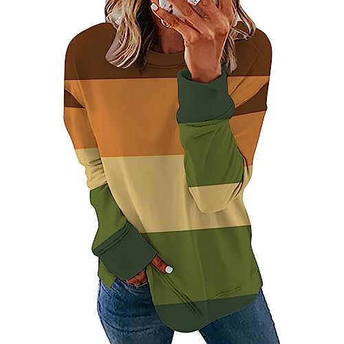 LAWOR Womens Sweatshirts Plus Size 2023 2024 Sudadera bloques color para mujer jersey de manga larga camisas cuello redondo sudaderas sueltas otoƱo primavera QA5-Orange XX-Large