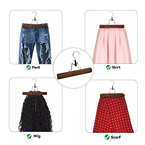 Nature Smile Wooden Pants Skirt Hangers, Smooth Finish Solid Wood Non Slip Jeans Slack Clamp Hangers Hair Extension Hangers (10 Pack Retro)