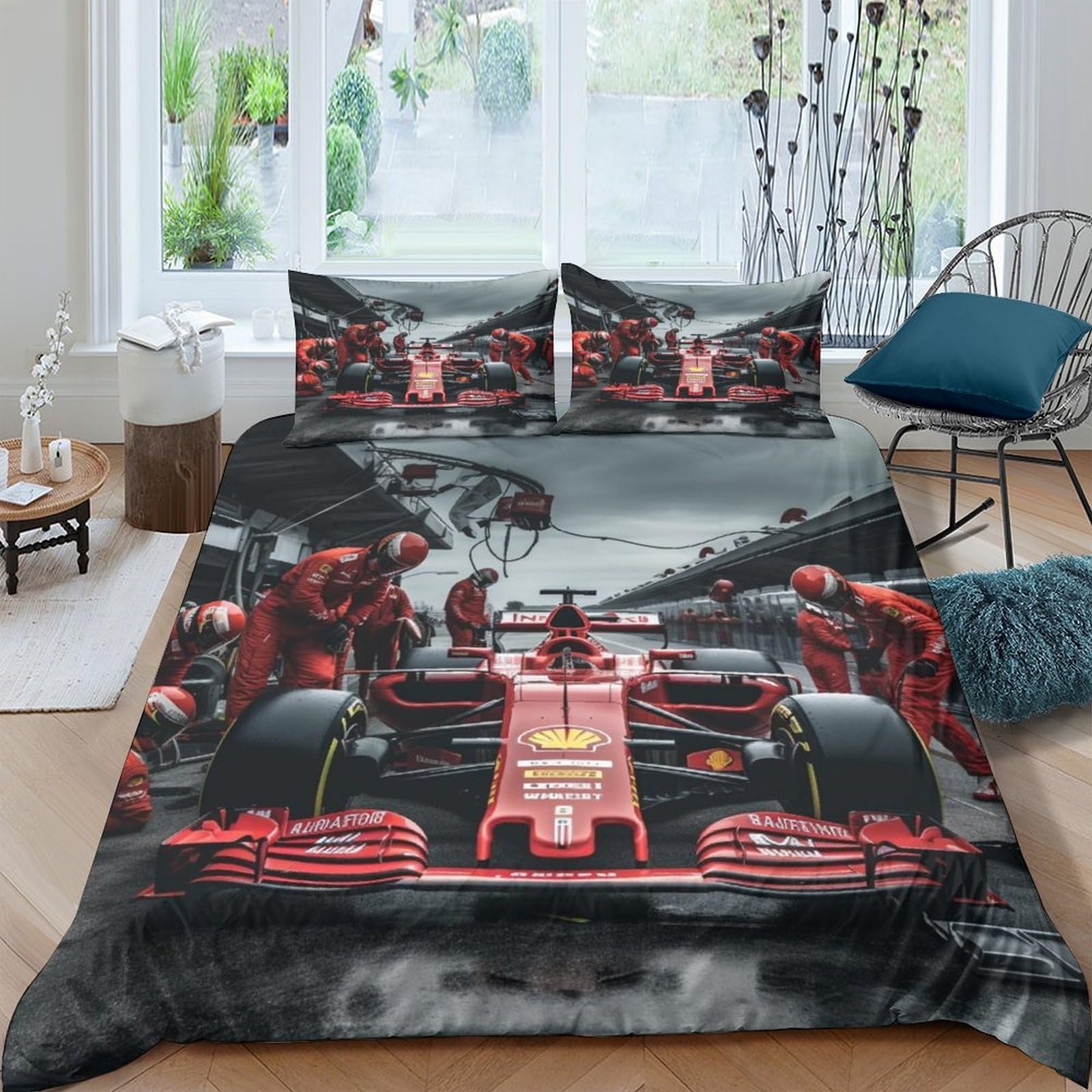 NOLLAM Formula-Racing Racing Cotton Duvet Cover Ivory Various Sizes Quilt Cover Bedding Set Soft & Cozy Percale Weave Contests Comforter Cover with Zipper Closure for Kids Adults Full(203x228cm)