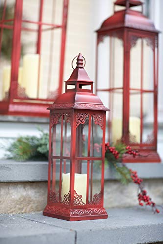Set of 3 Extra Tall Red Candle Lanterns - 19.75, 28 and 37 Inch