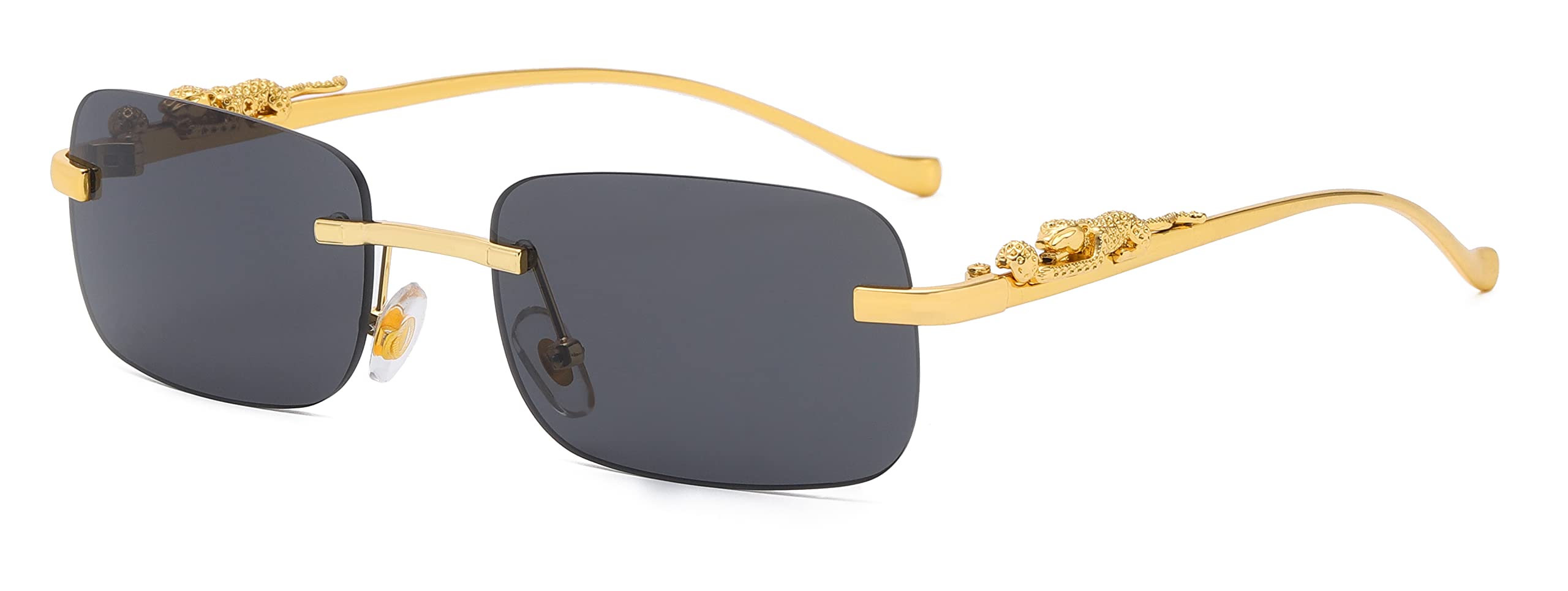 FLAWLESS EYEWEAR Rimless Oversized Sunglasses for Women Men Rectangular Frameless Fashion Shades (Black)
