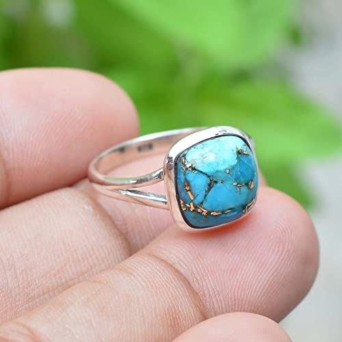 Gemstone Ring/Blue Copper Turquoise Cushion Shape Gemstones/Customised Silver Rings/Wedding Ring Size 5 us to 12 us-1135 (11)