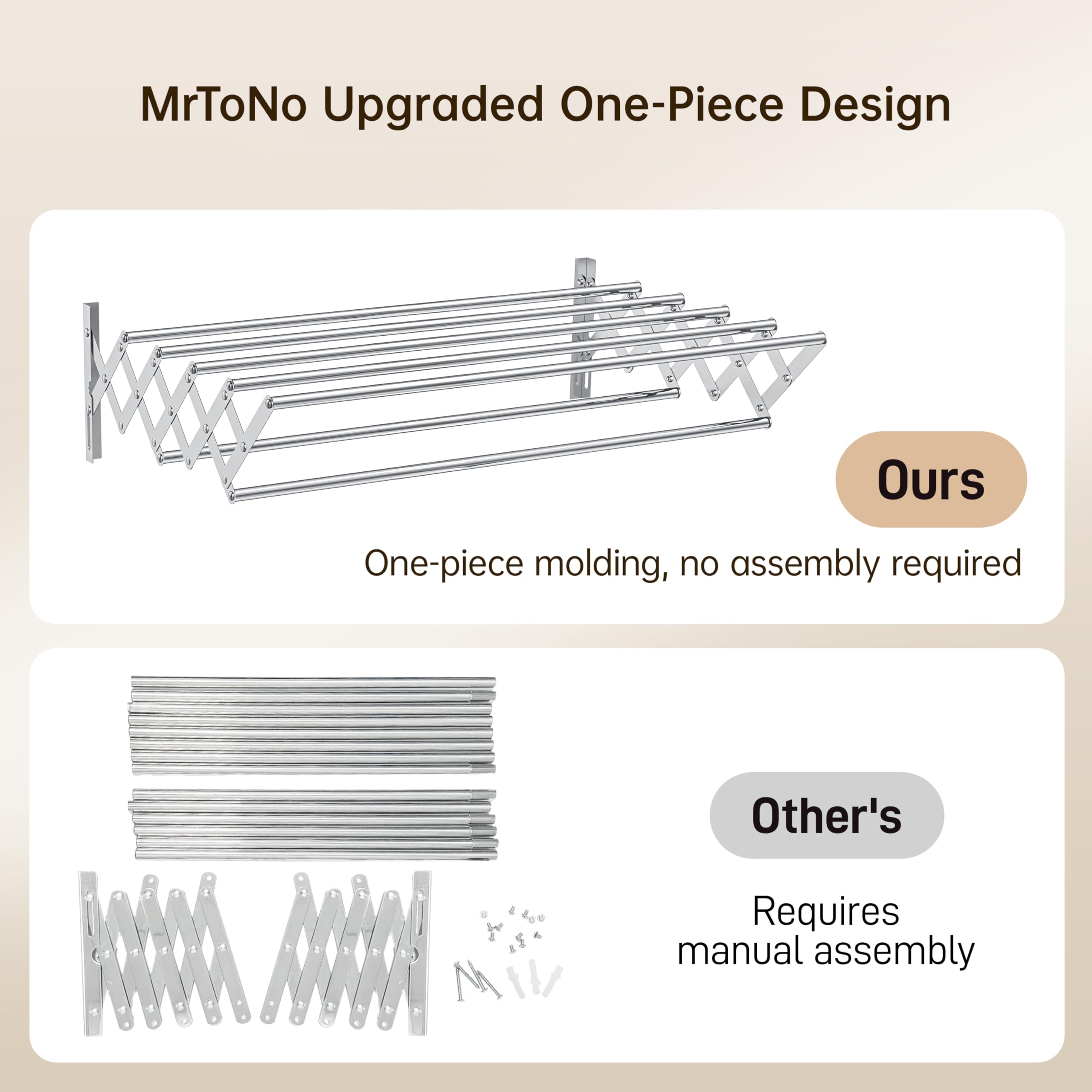 MrToNo Wall Mounted Clothes Drying Racks for Laundry, Collapsible Wall Mounted Clothing Drying Racks,Foldable Drying Rack Clothing, One-Piece Molding (No Assembly Required)
