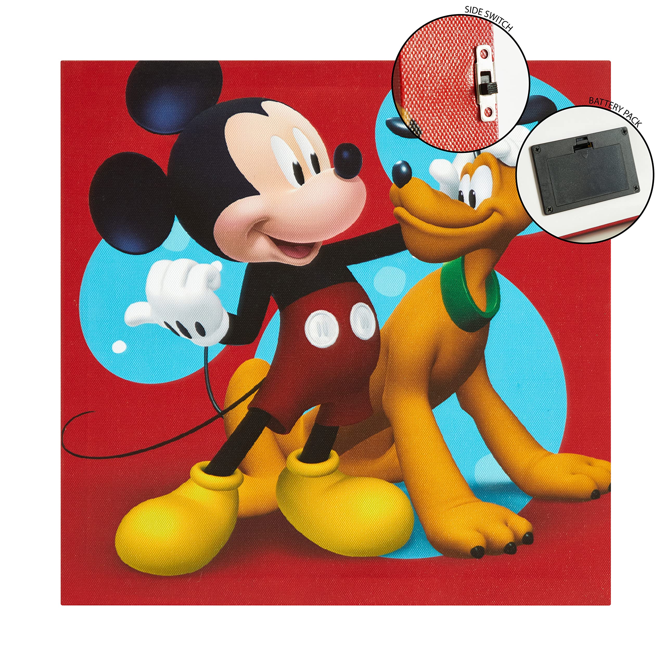 Idea Nuova Disney Mickey Mouse 4 Pack Canvas LED Wall Art Set,Childrens Wall Hanging Décor,Each Piece 11"x11"