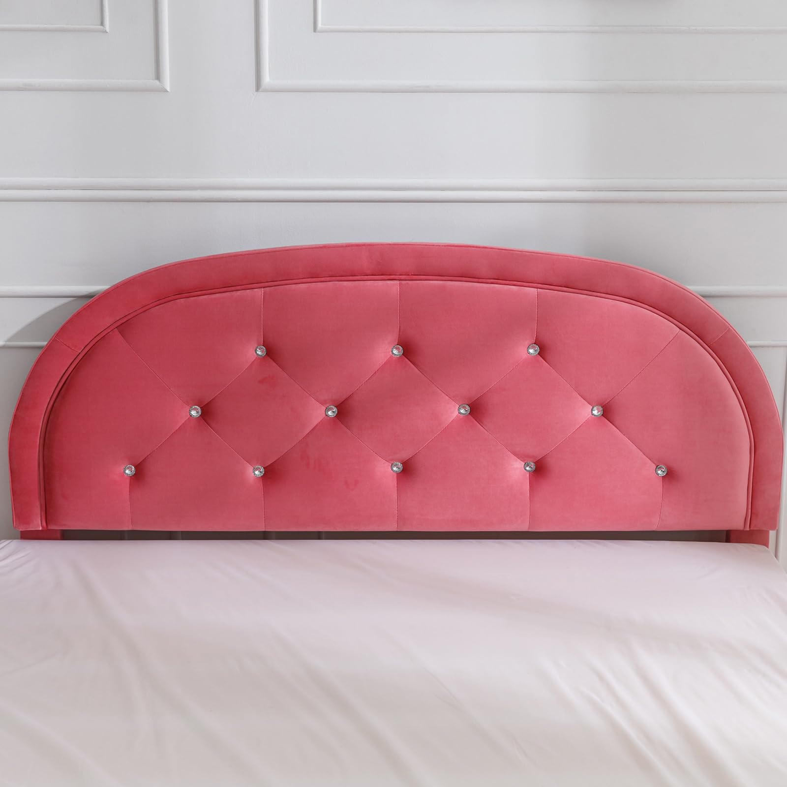 PUREMIND Twin Bed Frame for Kids, Kids Bed with Crystal Tufted Headboard, Princess Bed for Childs, Pink Dutch Velvet, Non-Slip Legs, Solid Wood Slats, Easy Assembly-Crystal Twin