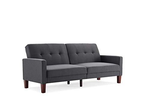 Sofa Futon Premium Linen Upholstery Sofa Can Convertible Into A Bed, Sofa Bed Upholstery with Wooden Legs, Fabric Living Room Sofa Contemporary Plush Sleeper Sofa with Padded Cushions (Grey)
