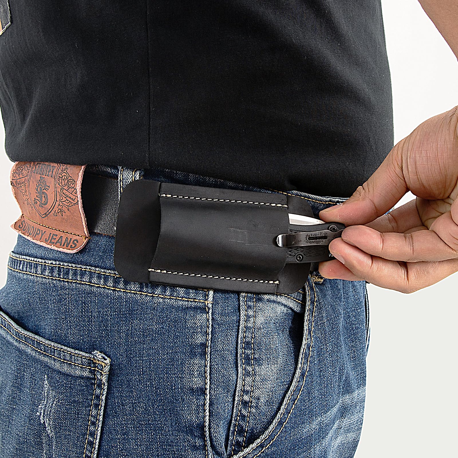 Knife Sheath,Leather Knife Sheath for Belt,Horizontal Carry Pocket Knife Holder,EDC Belt Organizer,Handmade Compact Draw Knife Holster,EDC Pocket Organizer,Sheath for Folding Knife (Black)
