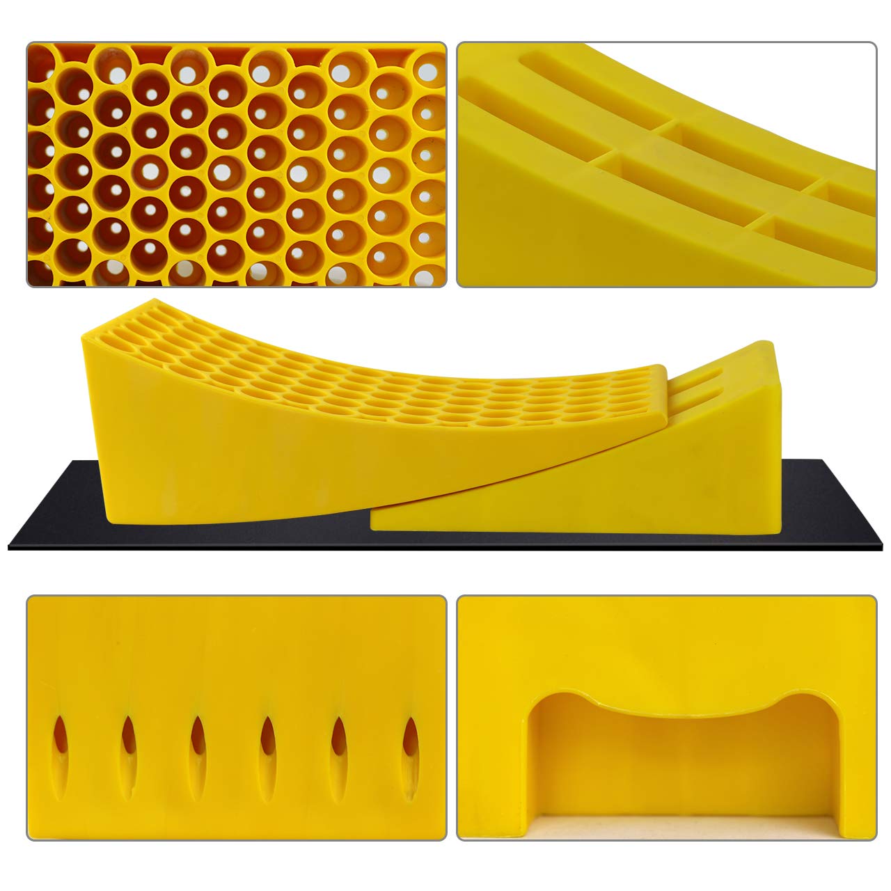 Eazy2hD Camper Leveler 2 Pack - RV Leveling Blocks, Includes Two Curved Levelers, Two Chocks, and Two Rubber Grip Mats, Heavy Duty Leveler Works for Camper