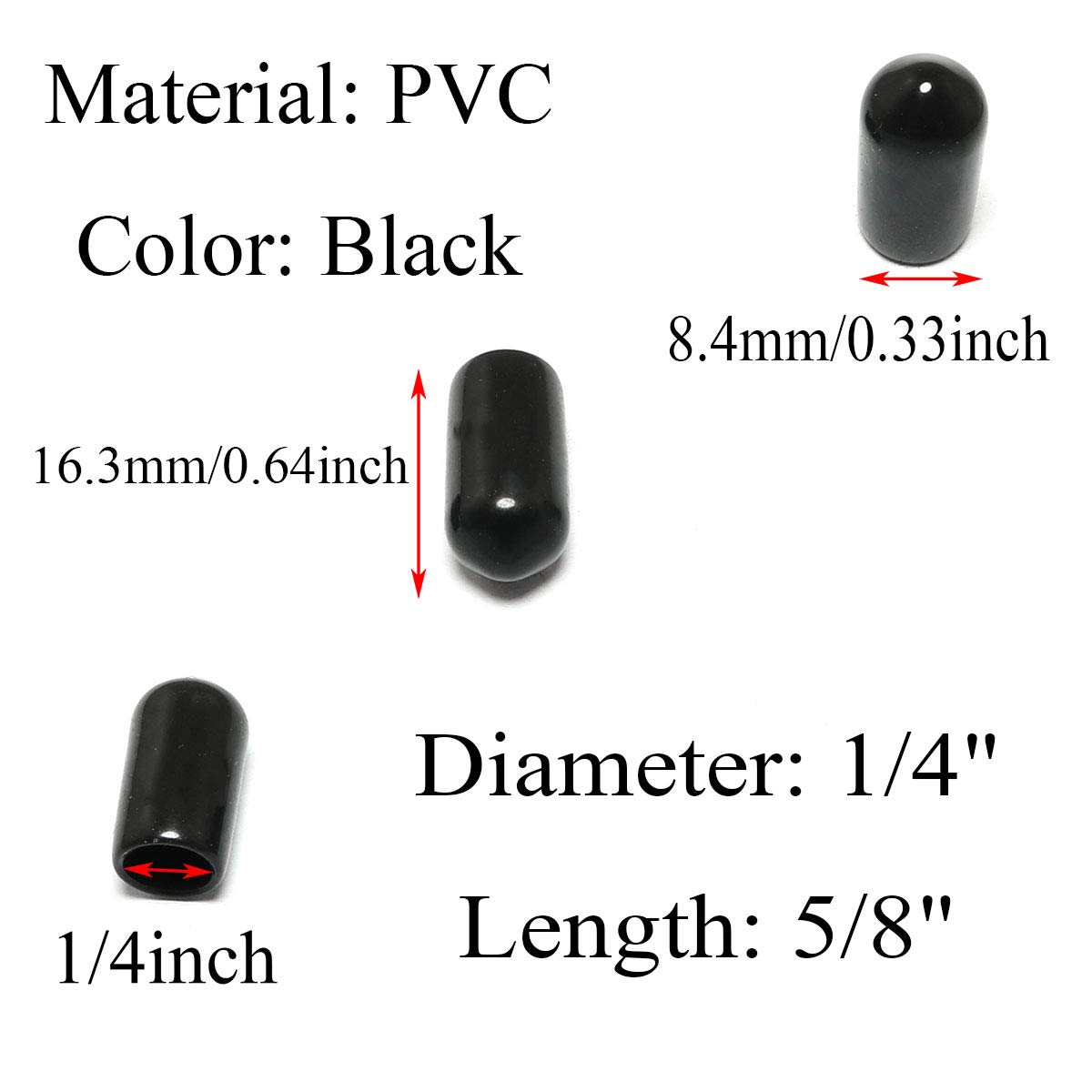 Pro Bamboo Kitchen 60pcs 1/4" Rubber Cap Protective Cover Rubber Plug Soft PVC Thread Protection Cap Plastic Rubber Dust Cover Black Fits 1/4 Inch Screws and Bolts