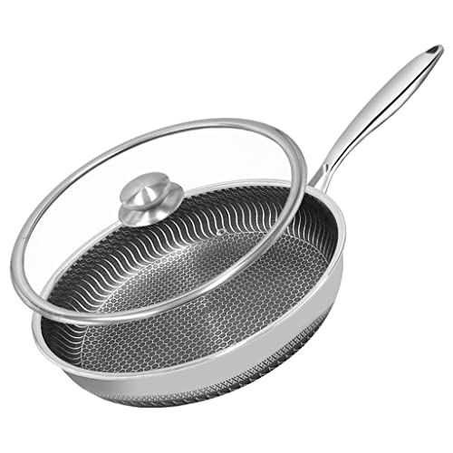 DHTDVD Household Non-Stick Pan Non-Coated Stainless Steel Cooking Pot Kitchen Pan with Lid