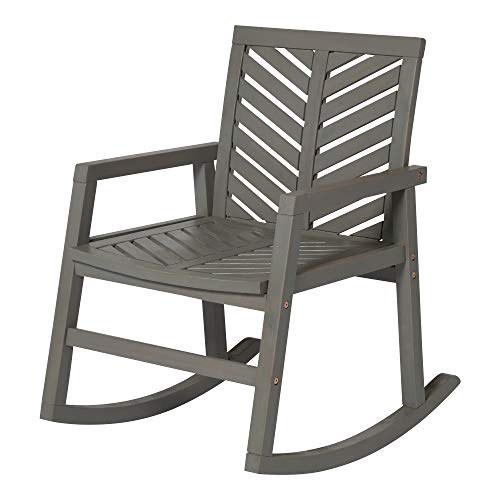 Walker Edison Outdoor Patio Wood Chevron Rocking Chair All Weather Backyard Conversation Garden Poolside Balcony, Set of 1, Grey