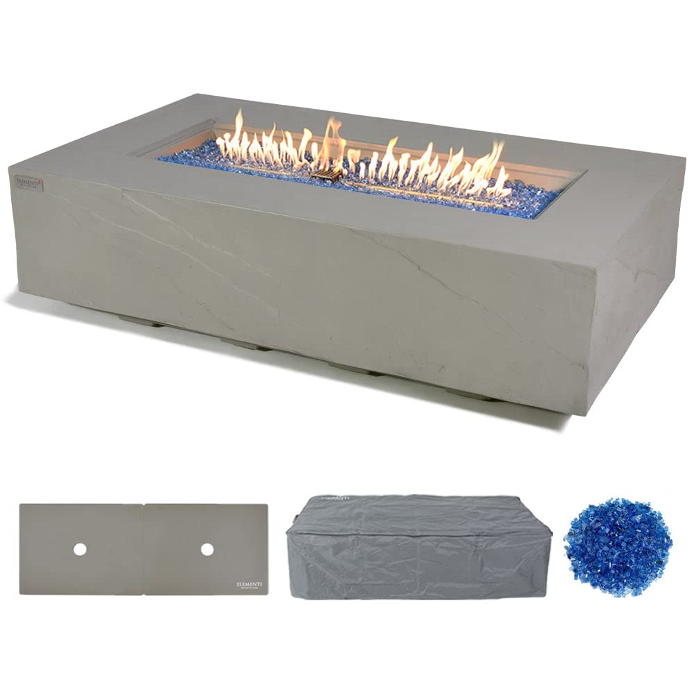 Elementi Plus Colorado Natural Gas Fire Pit for Outside Outdoor Fire Pit Table Smokeless Firepit Concrete Rectangular Fire Table Patio Heater Fireplace 60000 BTUs - Sunlight Yellow, 55.9 x 31.9 Inches