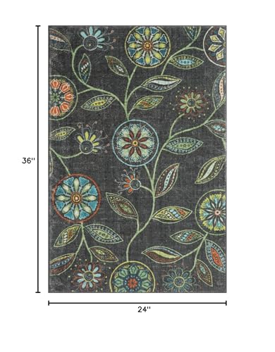 PAGISOFE Indoor Front Door Mat Boho Kitchen Sink Mat, 2x3 Machine Washable Rug, Floral Non-Slip Throw Rug with Rubber Backing, Soft Small Area Rugs for Entryway Bedside Bathroom Entry, Green/Multi