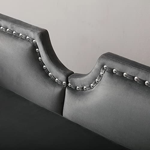 Mid Century Modern Loveseat Sofa, Upholstered Chesterfield Sofa With 2 Bolster Pillows, Velvet Love Seat With Nailhead Trim, 61" Small Couches Loveseat Settee Roll Arm For Living Room, Dorm(Grey)