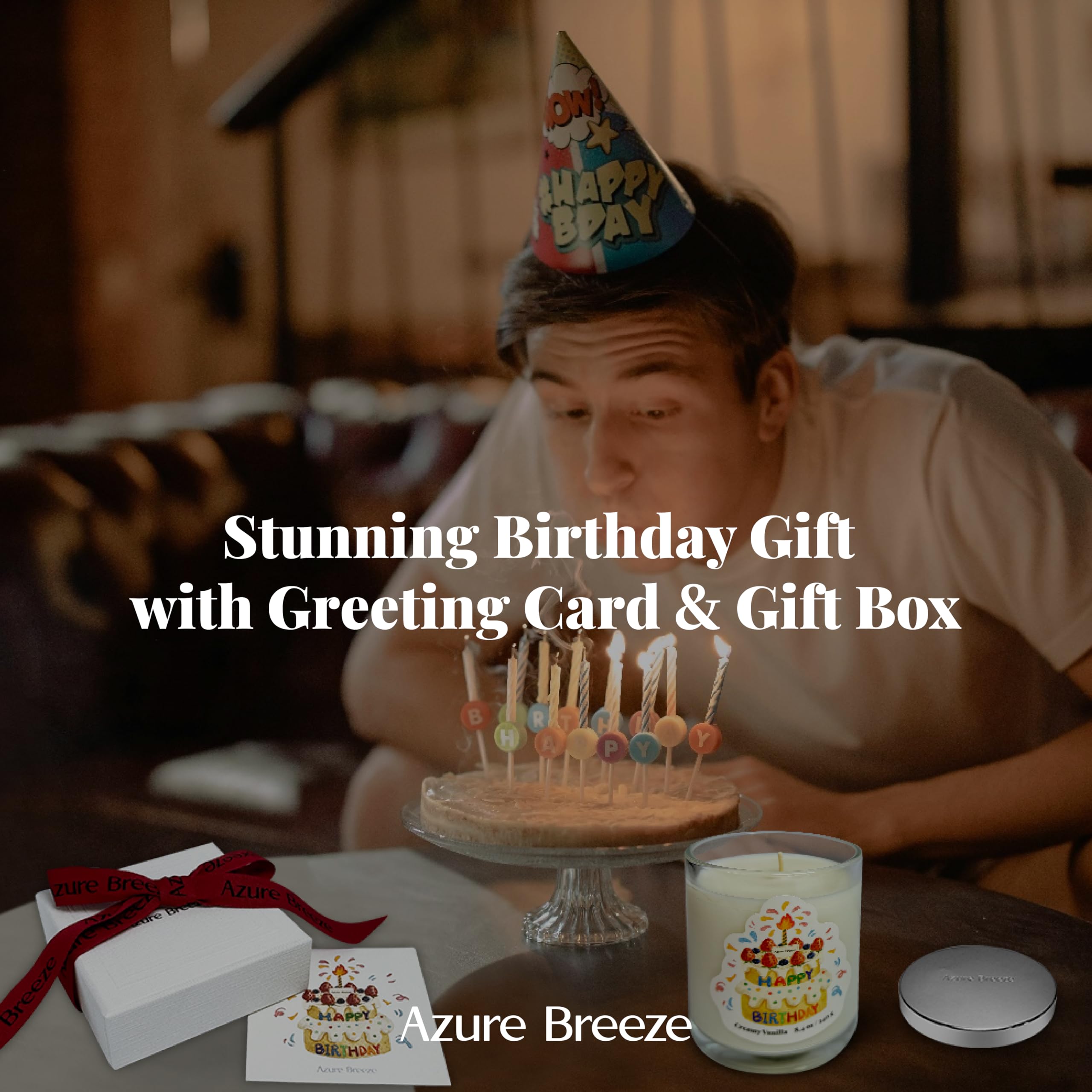 Natural Vanilla Cream Happy Birthday Candle, Luxury Long-Lasting Soy Wax, Ideal for Gifting and Aromatherapy, 8.4 Oz, 50-Hour Burn, Decorative Element for Every Space