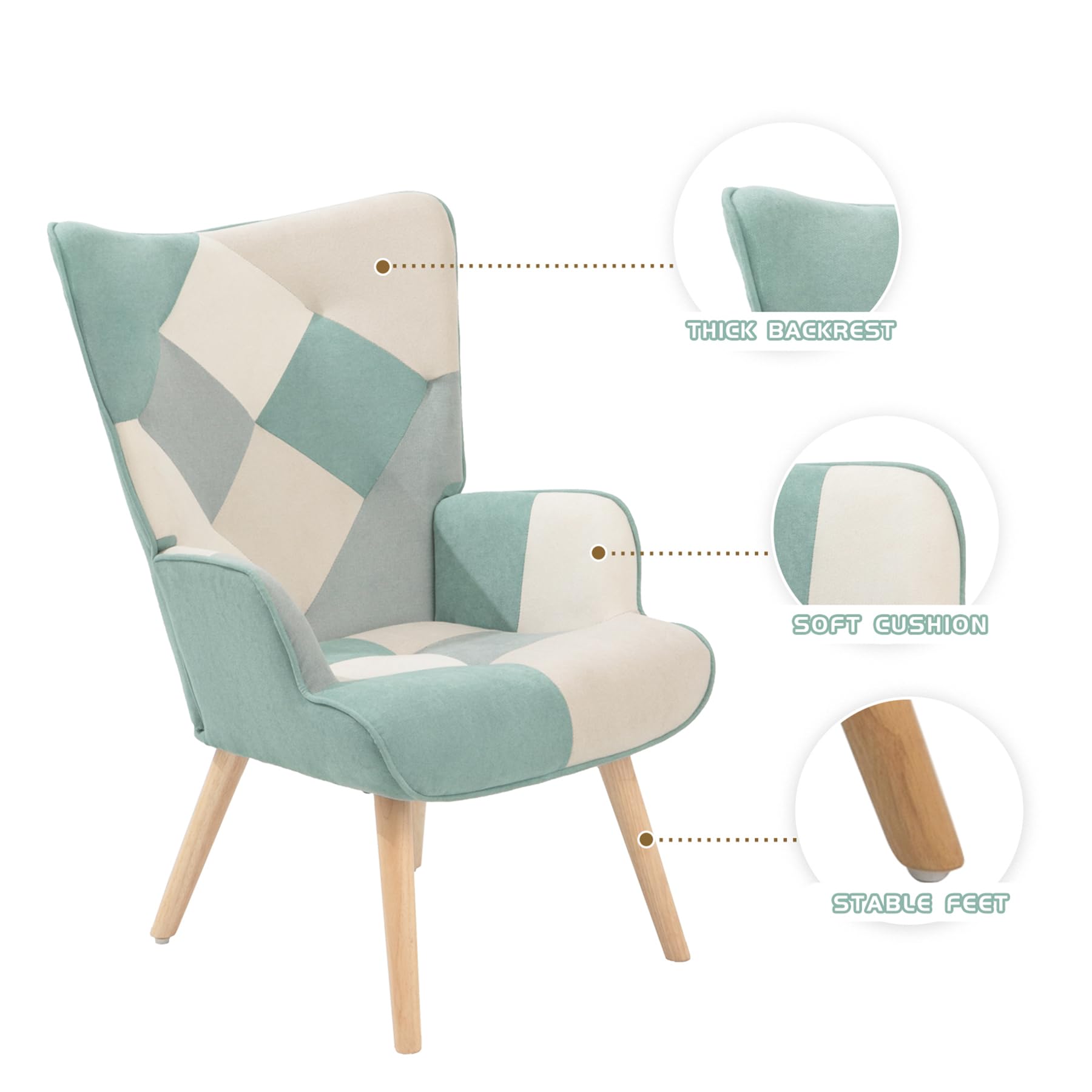 Dolonm Accent Chair with Ottoman Set Modern Lounge Wingback Armchair with Footrest Single Sofa Reading Chair with Solid Wood Legs for Bedroom Living Room (Beige)