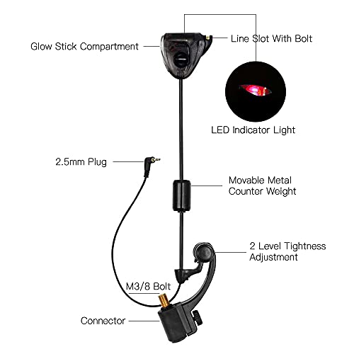 Doorslay Fishing Bite Indicators Set LED Bite Indicator Illuminated Bite Indicators with Storage Case Fishing Tackle