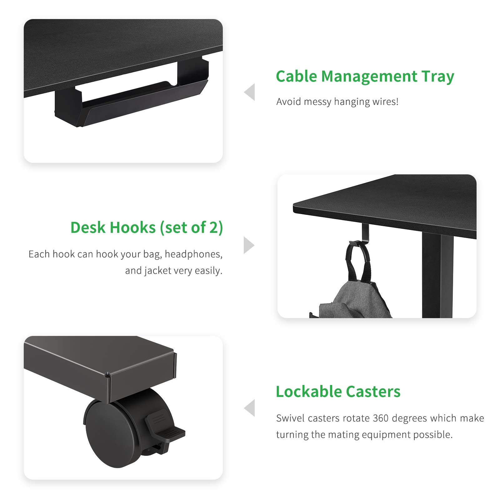 FAMISKY Crank Adjustable Height Standing Desk, 48 x 24 Inches Manual Stand up Desk, Sit Stand Workstation for Home Office with Handle and Splice Board, Black Frame/Black Top