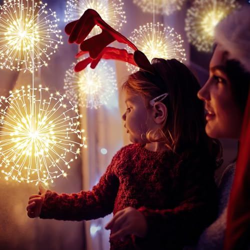 LetsFunny Fairy Starburst Christmas String Lights Wire Lights, 200 LED DIY 8 Modes Dimmable Lights with Remote Control, Decorative Hanging Starburst Lights Christmas Patio Indoor Outdoor Decoration