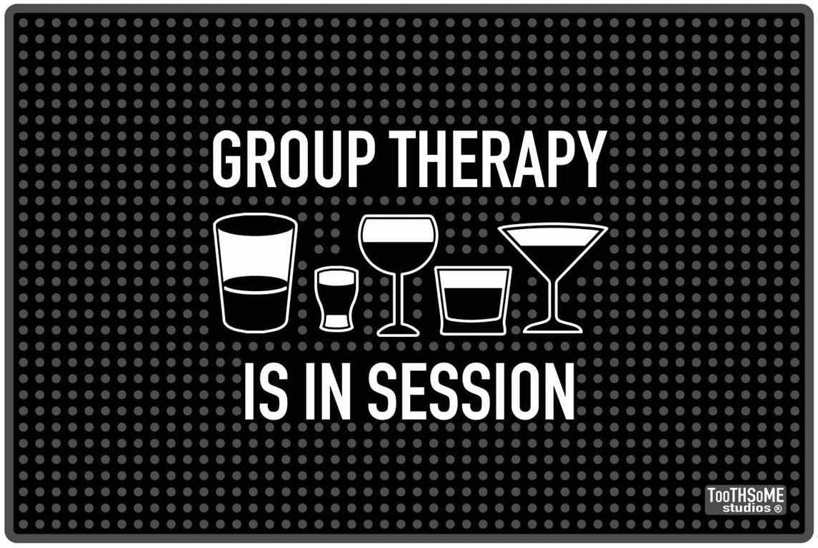 Group Therapy is In Session 17.7" x 11.8" Funny Bar Spill Mat Rail Countertop Accessory Home Pub Decor Slip Resistant Durable Thick Bar Covering for Craft Brewery Kitchen Cafe and Restaurant Accessory