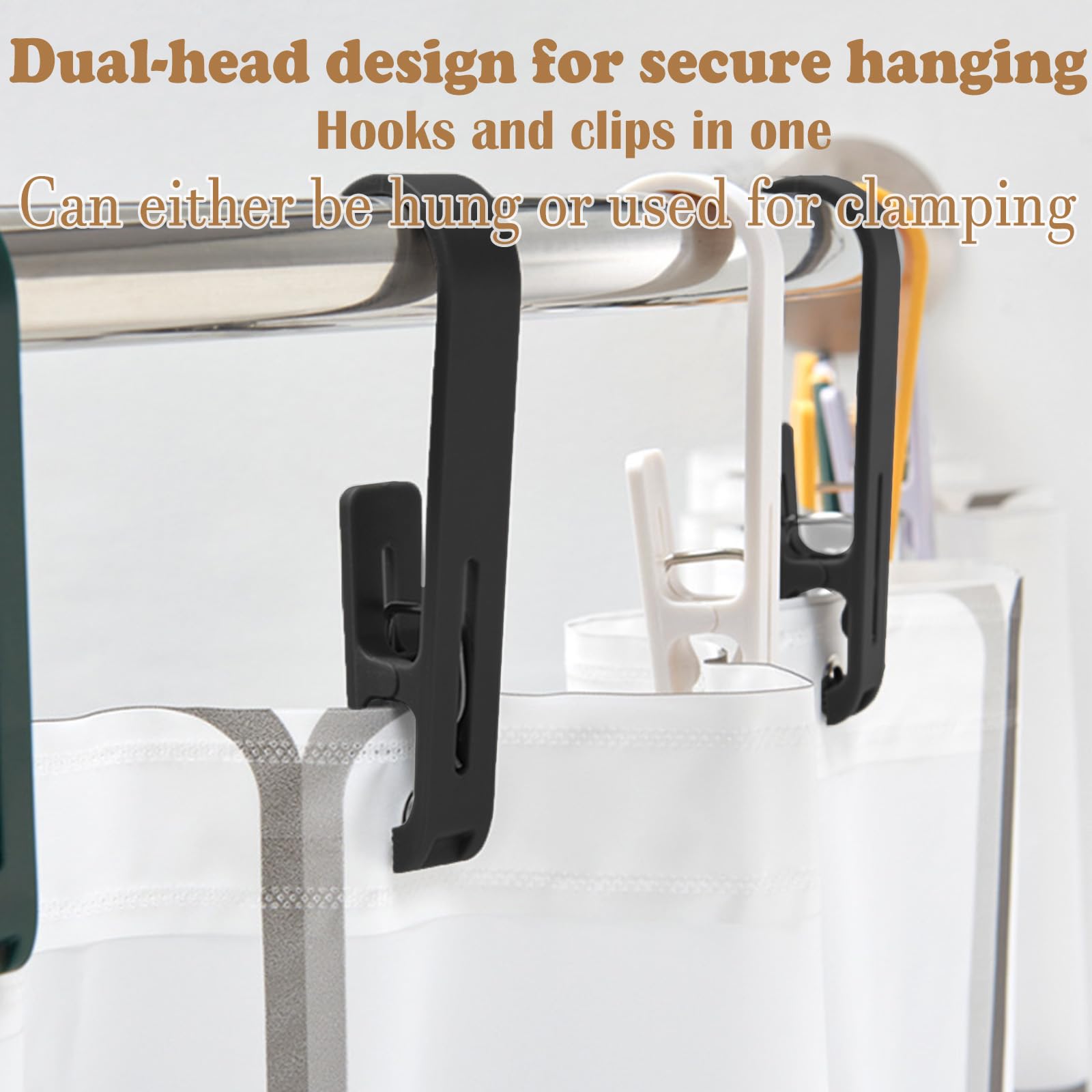 Realand 10pcs Large Clothes Pins with Hooks - Sturdy Laundry Hooks with Clips, Reversible Closet Bathroom Hanging Clips for Towel Shower Curtain Boot Hangers Sock Robe