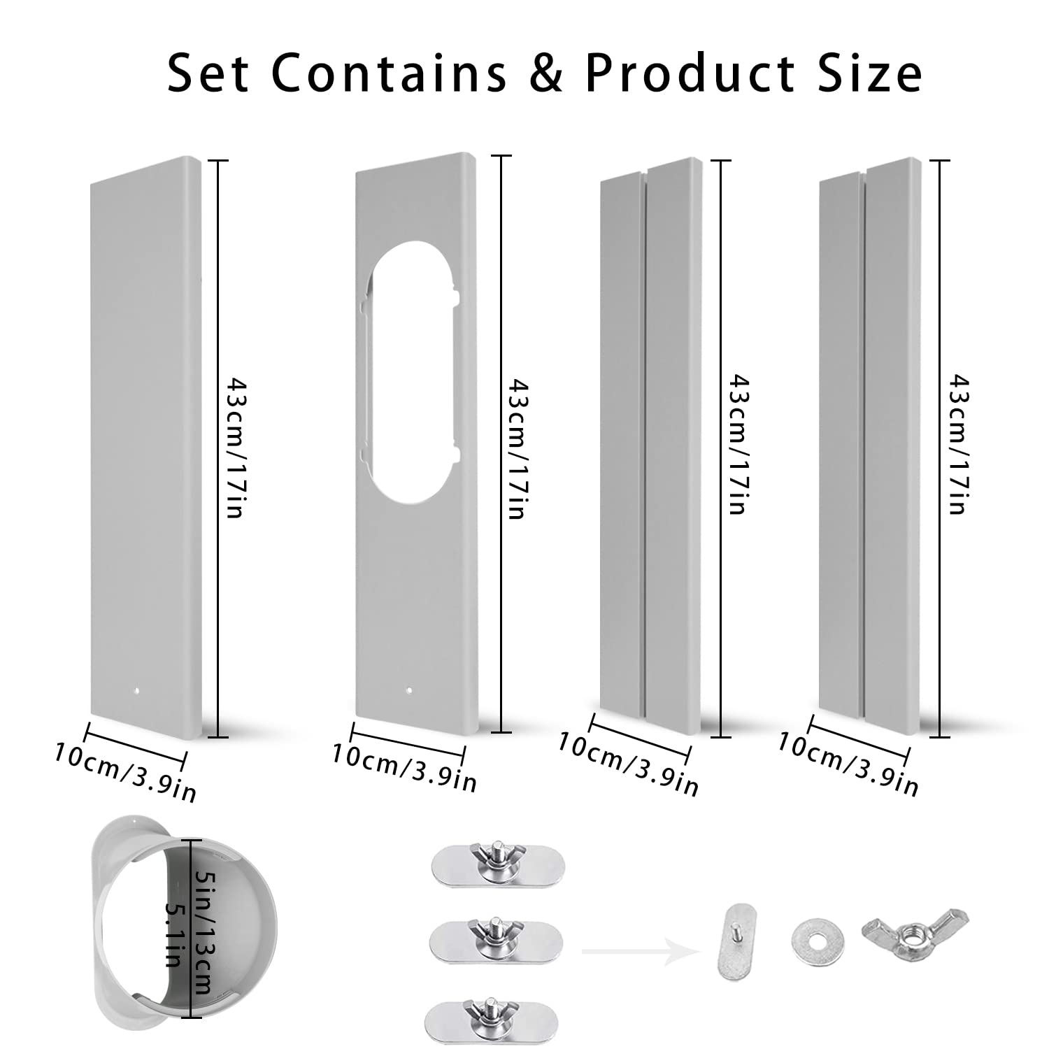 LEZIFU Portable AC Window Kit Adjustable with 4Pcs Slide Plate, 5inch Adapter Tube Connector, 5 inch Diameter Exhaust hose Suitable for 5inch/13cm Air conditioner 43