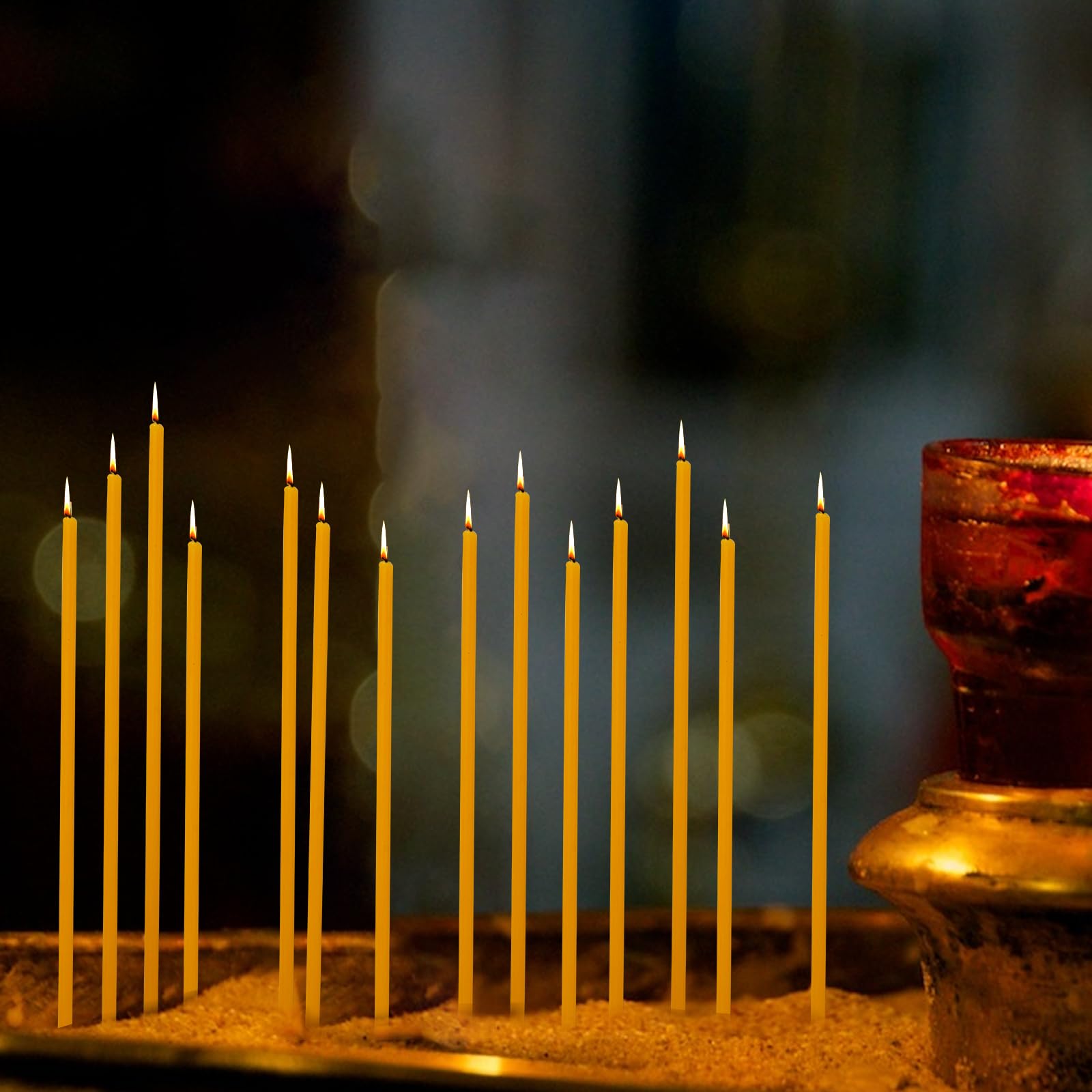Kunrsug Beeswax Candles, No-Drip, Smoke-Less, 50 Pack Beeswax Taper Candles Church Prayers, Decorations, Birthday Celebrations, Each Candle Measures 6.3" in Height and Has A Diameter of 0.2"