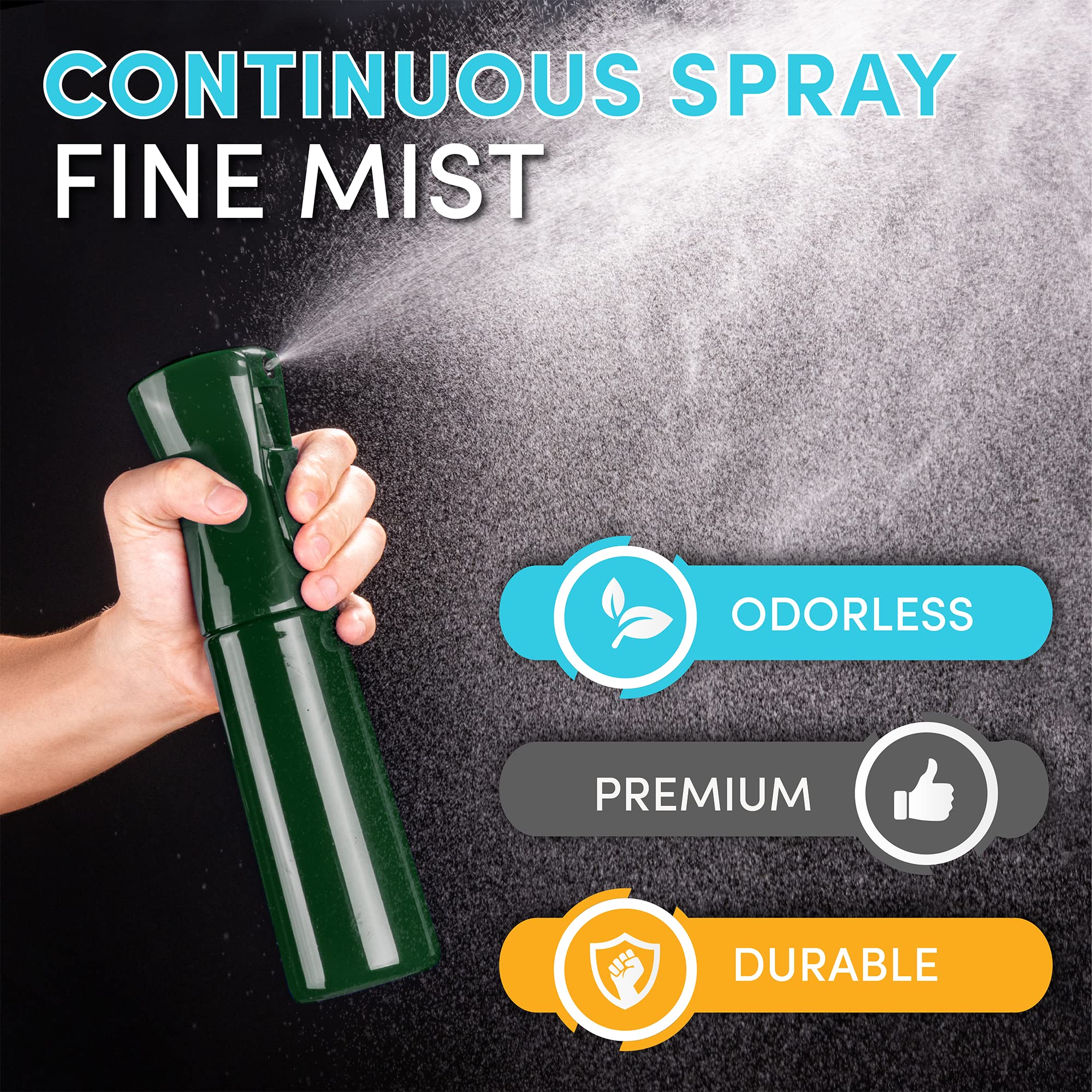 Hula Home Continuous Spray Bottle (10.1oz/300ml) Empty Ultra Fine Plastic Water Mist Sprayer β For Hairstyling, Cleaning, Salons, Plants, Essential Oil Scents & More - Green