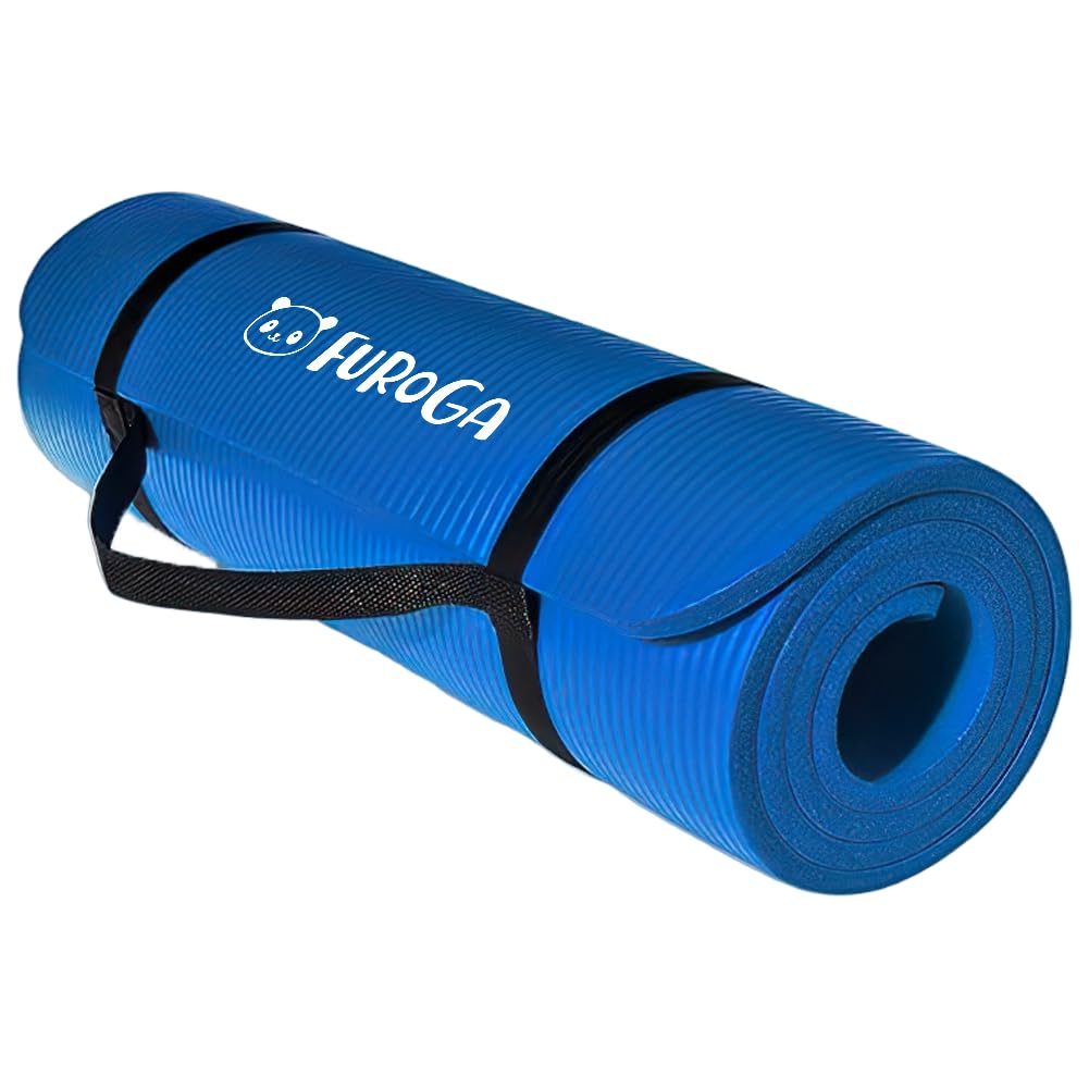 Extra Thick Yoga Mat | Non Slip Backing | 0.4 Inch Thick Foam | Includes Adjustable Carrying Straps | Perfect for at Home or on the go workouts (Black)