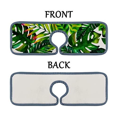 Kitchen Faucet Mats 2 Pieces Jungle Tropical Plam Leaf Faucet Sink Splash Guard Bathroom Counter and RV,Absorbent Faucet Counter Sink Water Stains Preventer