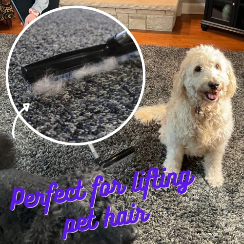 Room Groom PET Carpet Rake and Groomer with Telescoping 54 Inch Adjustable Handle, Rugs, and Artificial Turf, Purple Grip, Black/Purple