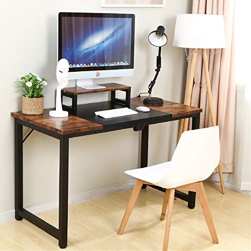 DOUBLERUI Computer Desk 47", Home Office Writing Study Laptop Table,Modern Simple Style PC Desk with Splice Board, Black and Vintage