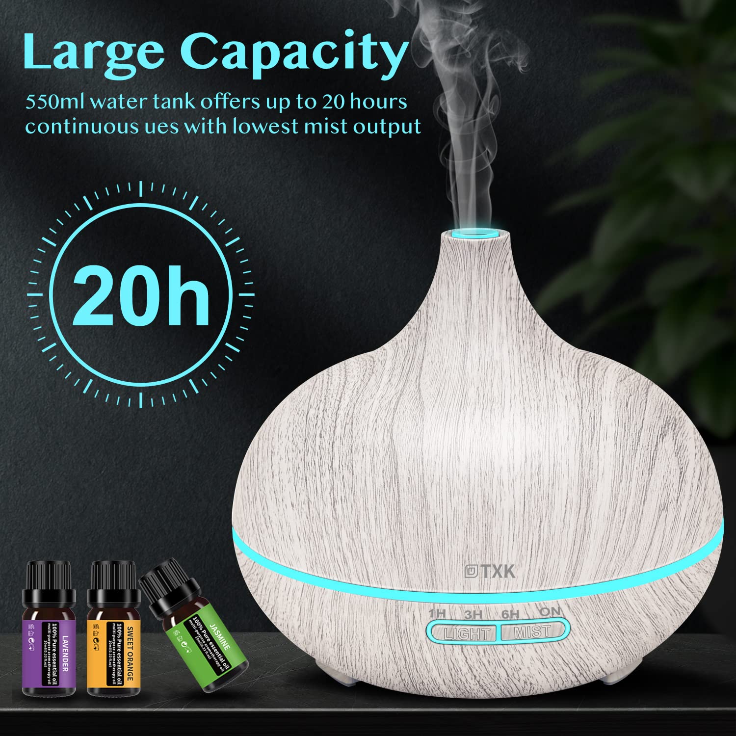 Essential Oil Diffuser Cool Mist Humidifiers with Oils, Silent Humidifier, Aromatherapy Diffusers,Waterless Auto-Off,7 Color Ambient Lights Purifier for Bedroom Office Home