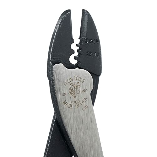 Klein Tools 1006 Cutting / Crimping Tool, Crimps 10 to 22 AWG Solderless Terminals and Connectors, with Wire Cutter in Tapered Nose