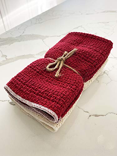 Great Useful Stuff Made in The USA 100% Cotton Kitchen Towels Ultra Soft Absorbent Quick Drying American Dish Towels, Set of 2, Large 24" x 15" Inches (Red and Natural)