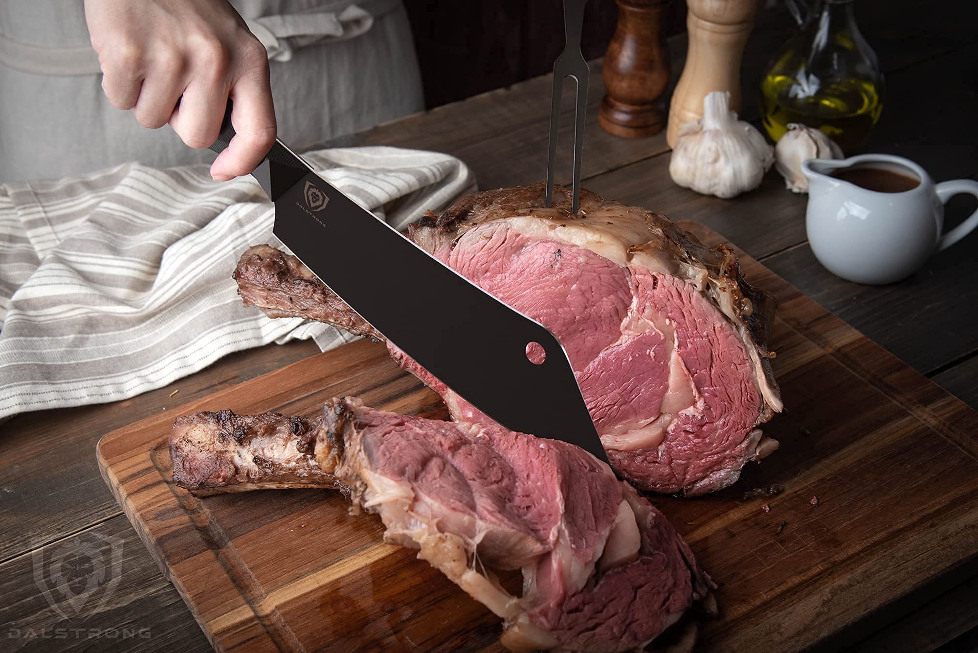 Dalstrong Hybrid Cleaver & Chef Knife - 8 inch - 'The Crixus' - Shadow Black Series - Razor Sharp Black Titanium Nitride Coated - High Carbon 7CR17MOV-X Vacuum Treated Steel - Sheath - NSF Certified