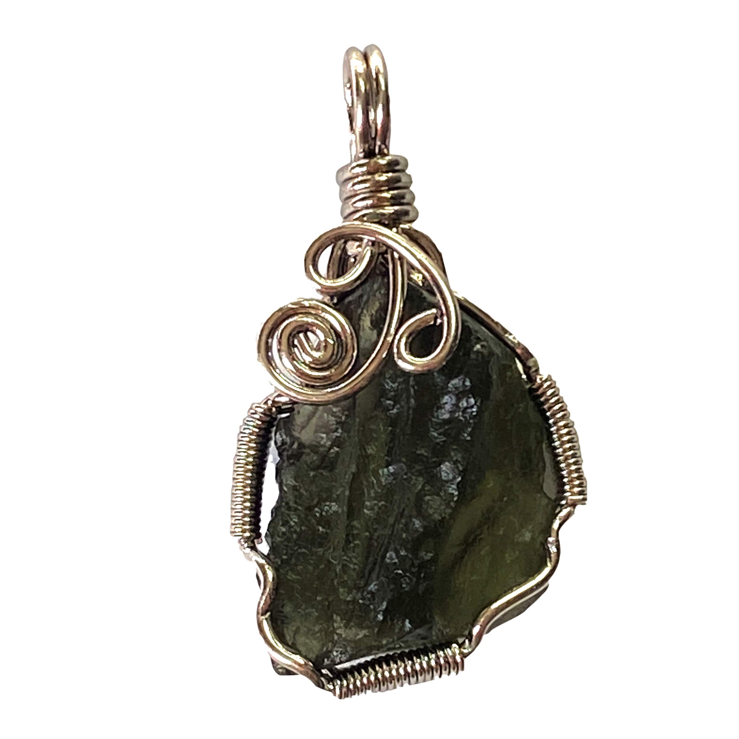 Generic Wire Wrapped Moldavite Pendant | Small Size 30-35mm, green