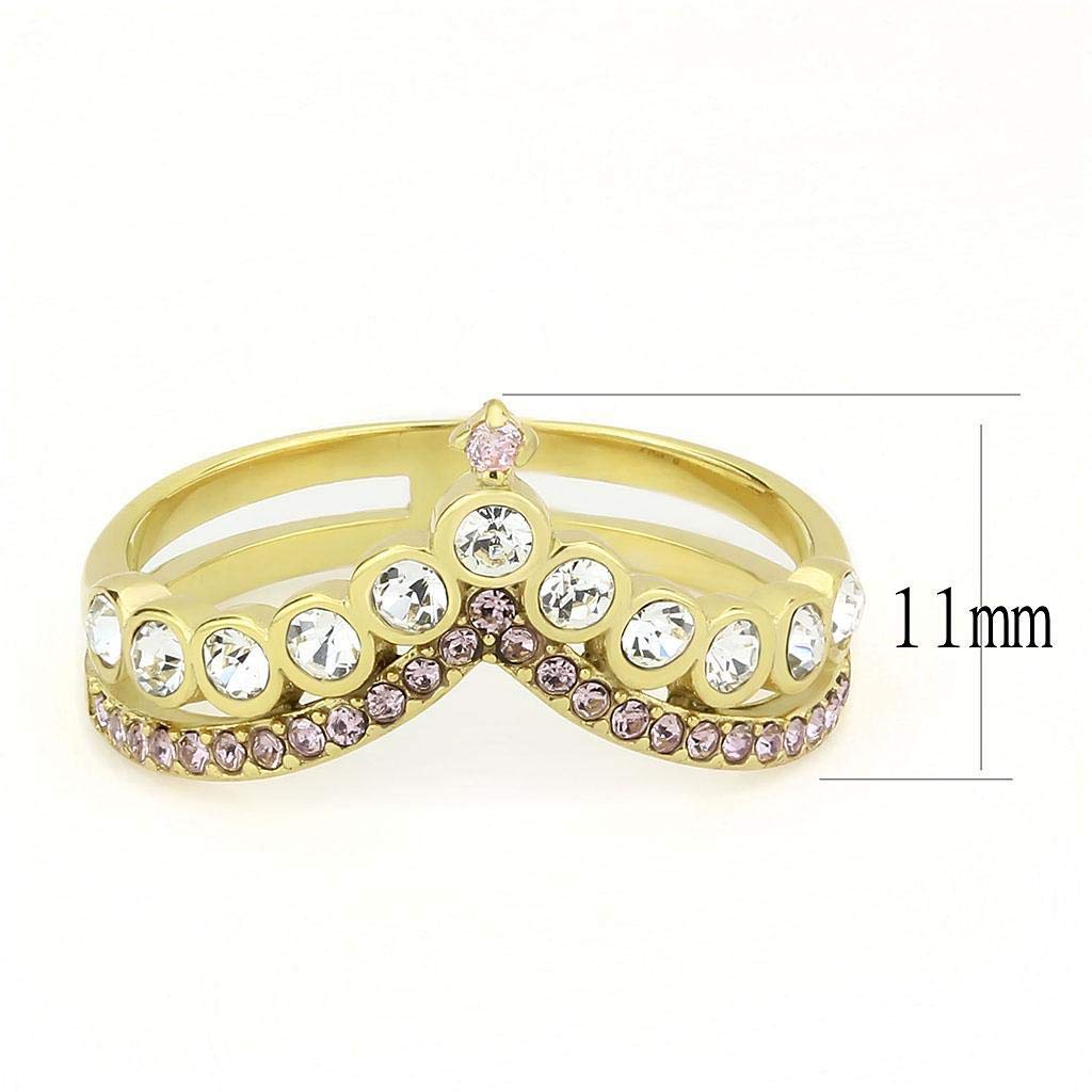 Eternal Sparkles Women's Stainless Steel Cubic Zirconia Multicolor Minimal Tiara Chevron Ring (Pink, 5)